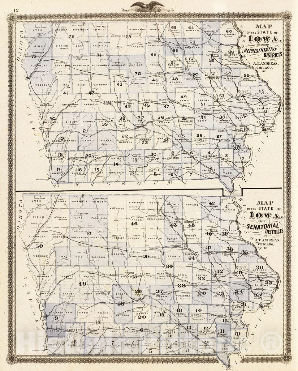 Historic Map : 1875 Maps of the State of Iowa showing representative d ...