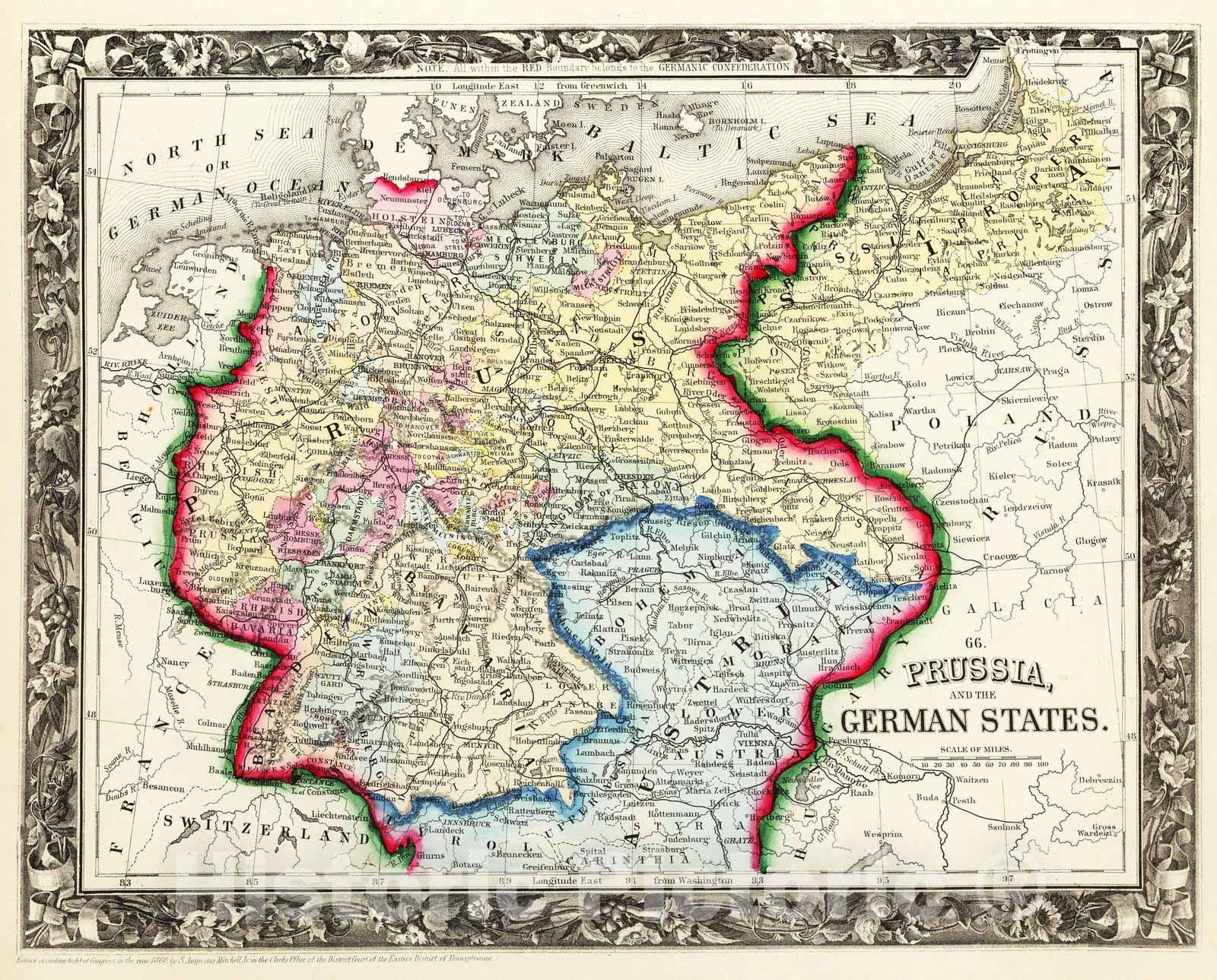 Prussia German States 1860 Historical Map Print | Historic Pictoric