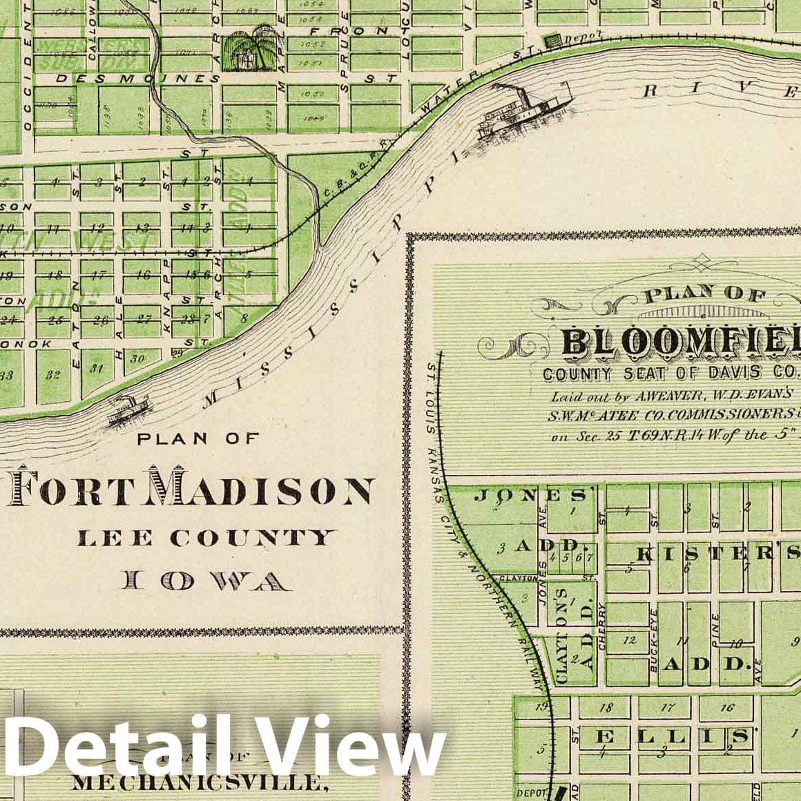 Historic Map : 1875 Plans of Fort Madison, Bloomfield and Mechanicsvil ...