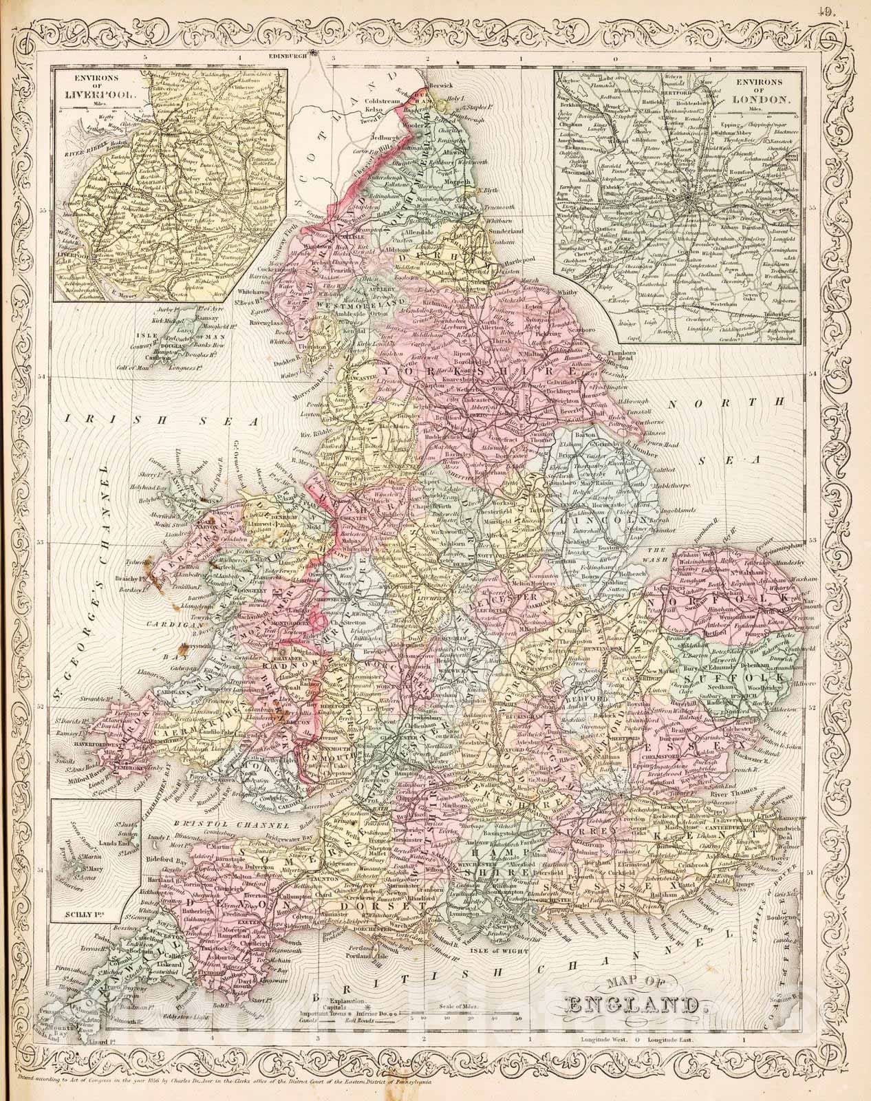 Historic Map : 1857 Map of England - Vintage Wall Art – Historic Pictoric
