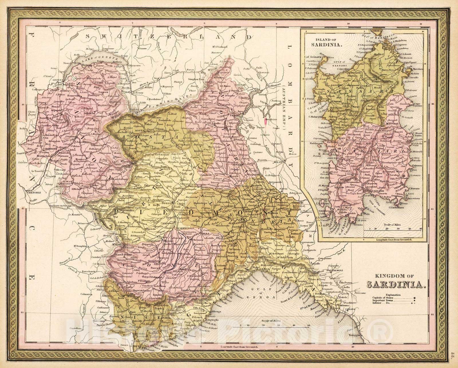 Historic Map : 1850 Kingdom of Sardinia. - Vintage Wall Art – Historic ...