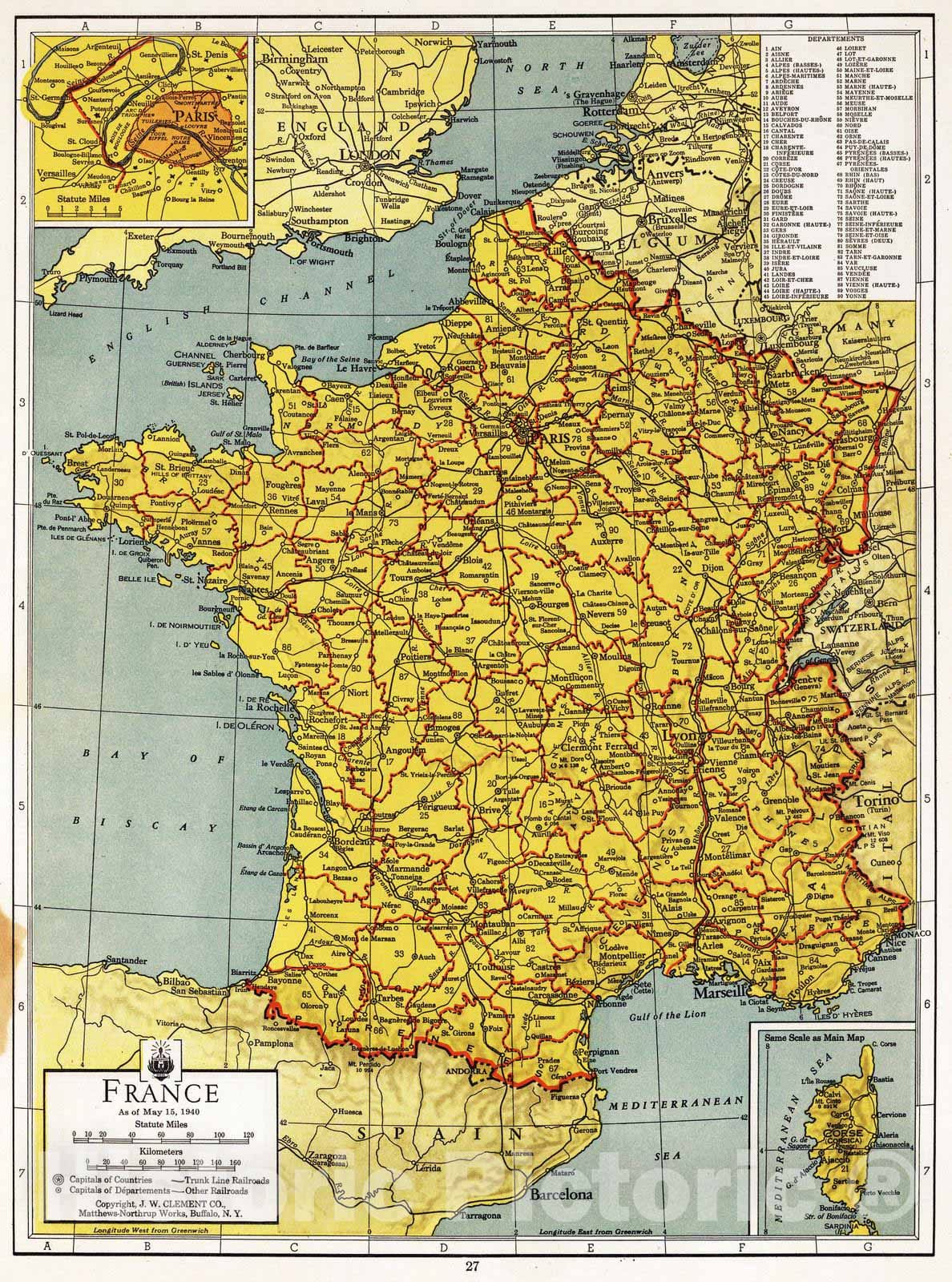 Historic Map : 1943 France - Vintage Wall Art - Historic Pictoric