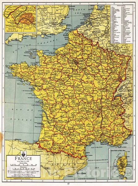 Historic Map : 1943 France - Vintage Wall Art - Historic Pictoric