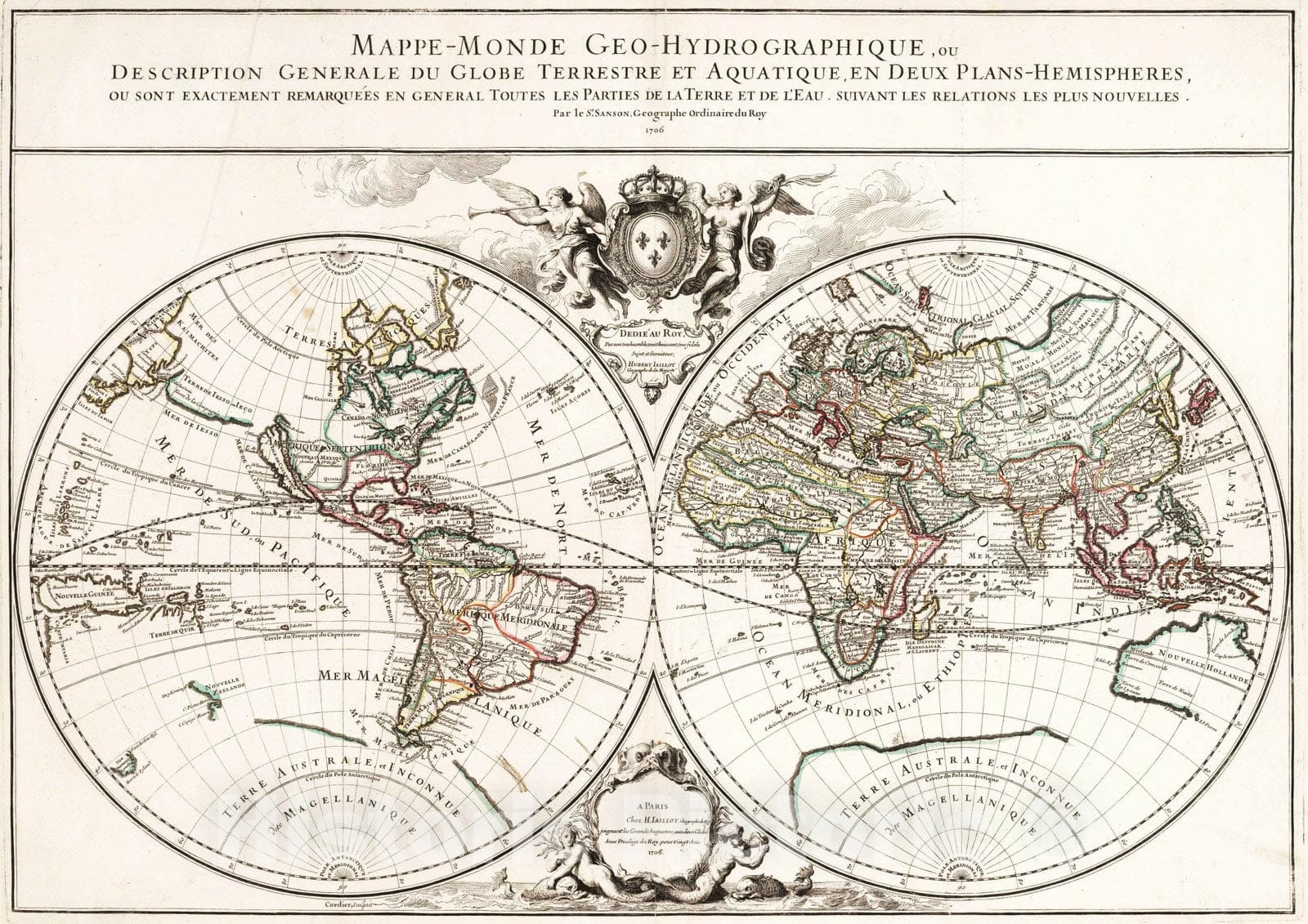 Historic Map : 1706 Mappe-Monde Geo-Hydrographique. - Vintage Wall Art ...
