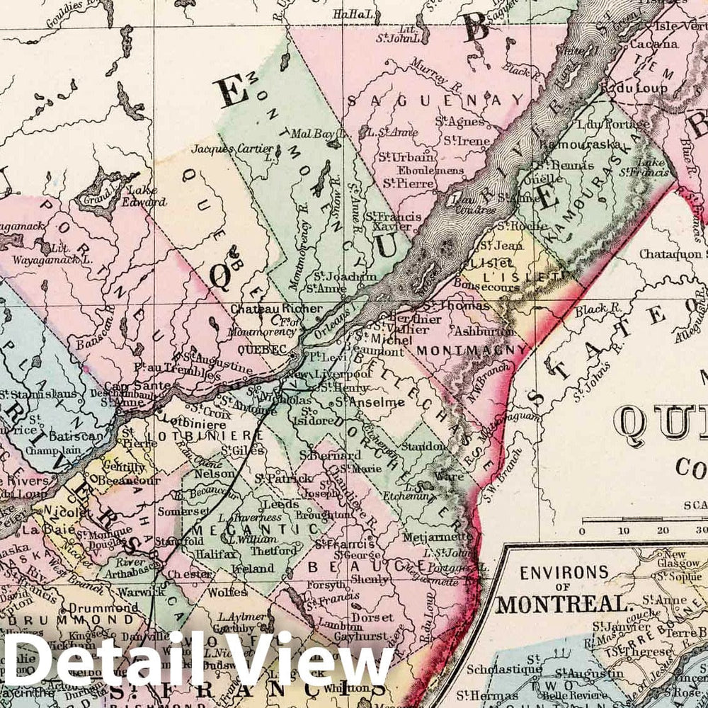 Historic Map : 1874 Map of Quebec in counties - Vintage Wall Art ...