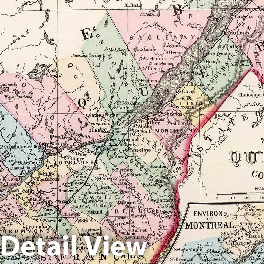 Historic Map : 1874 Map of Quebec in counties - Vintage Wall Art ...