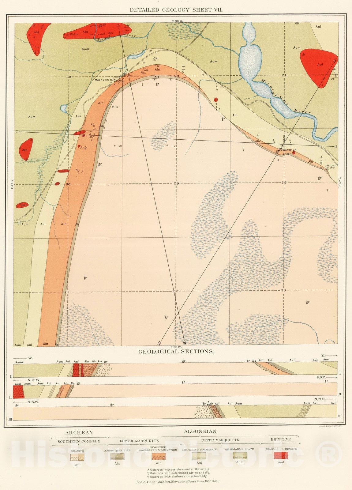 Historic Map : Geologic Atlas - 1896 Detailed Geology Sheet VII. - Vin ...