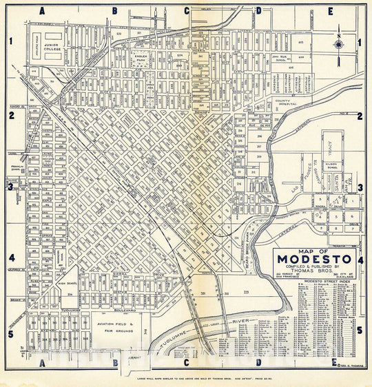 Historic Map : 1938 Map of Modesto, California, Compiled & Published b ...