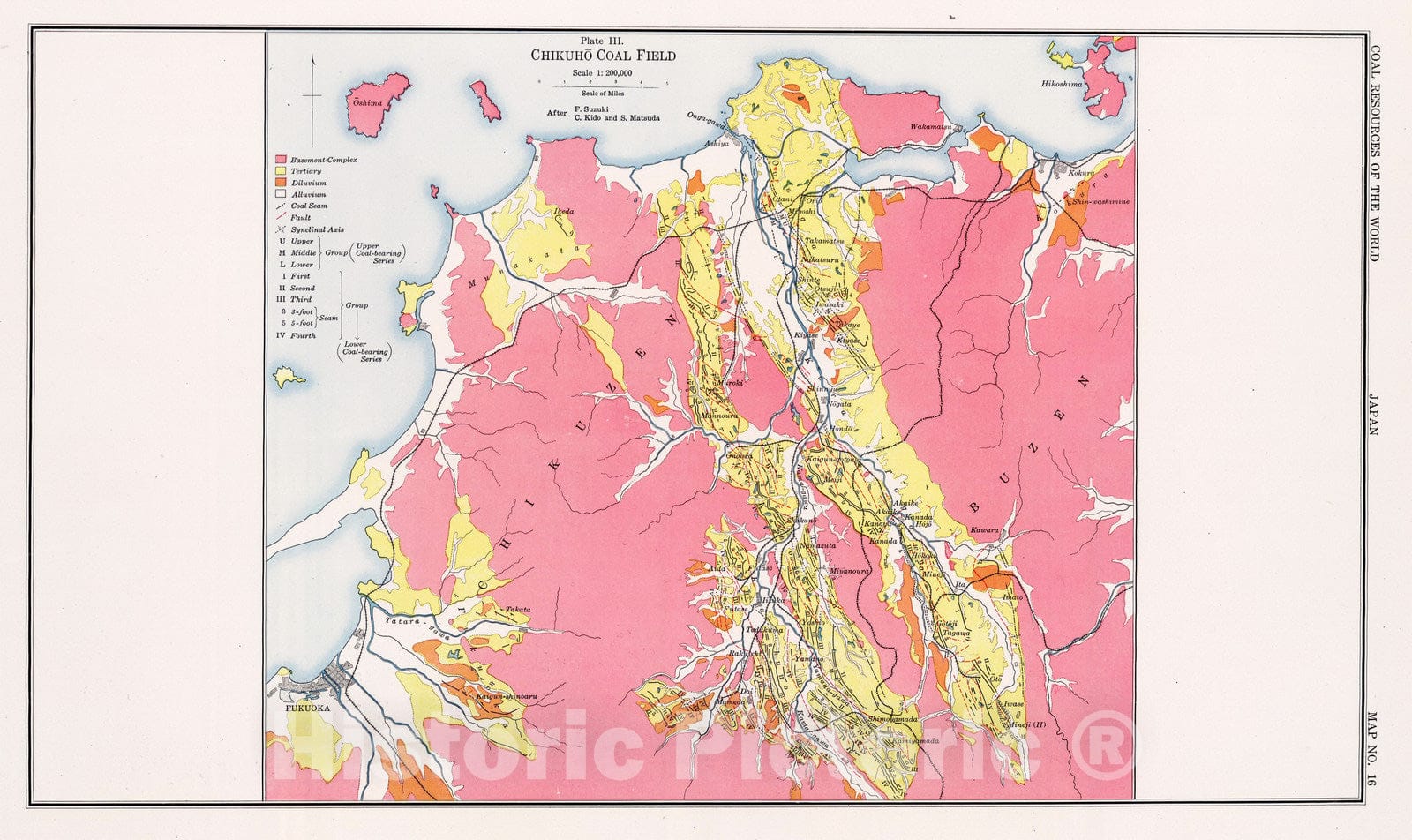 Historic Map : Geologic Atlas - 1913 Chikuho, Japan. Coal Resources of ...