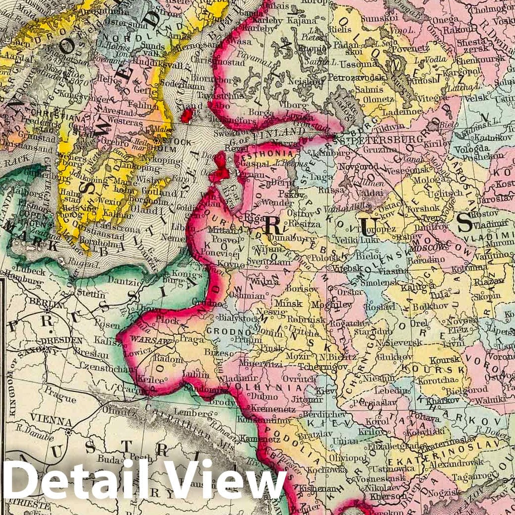 Historic Wall Map : 1860 Russia In Europe, Sweden, And Norway. - Vinta ...