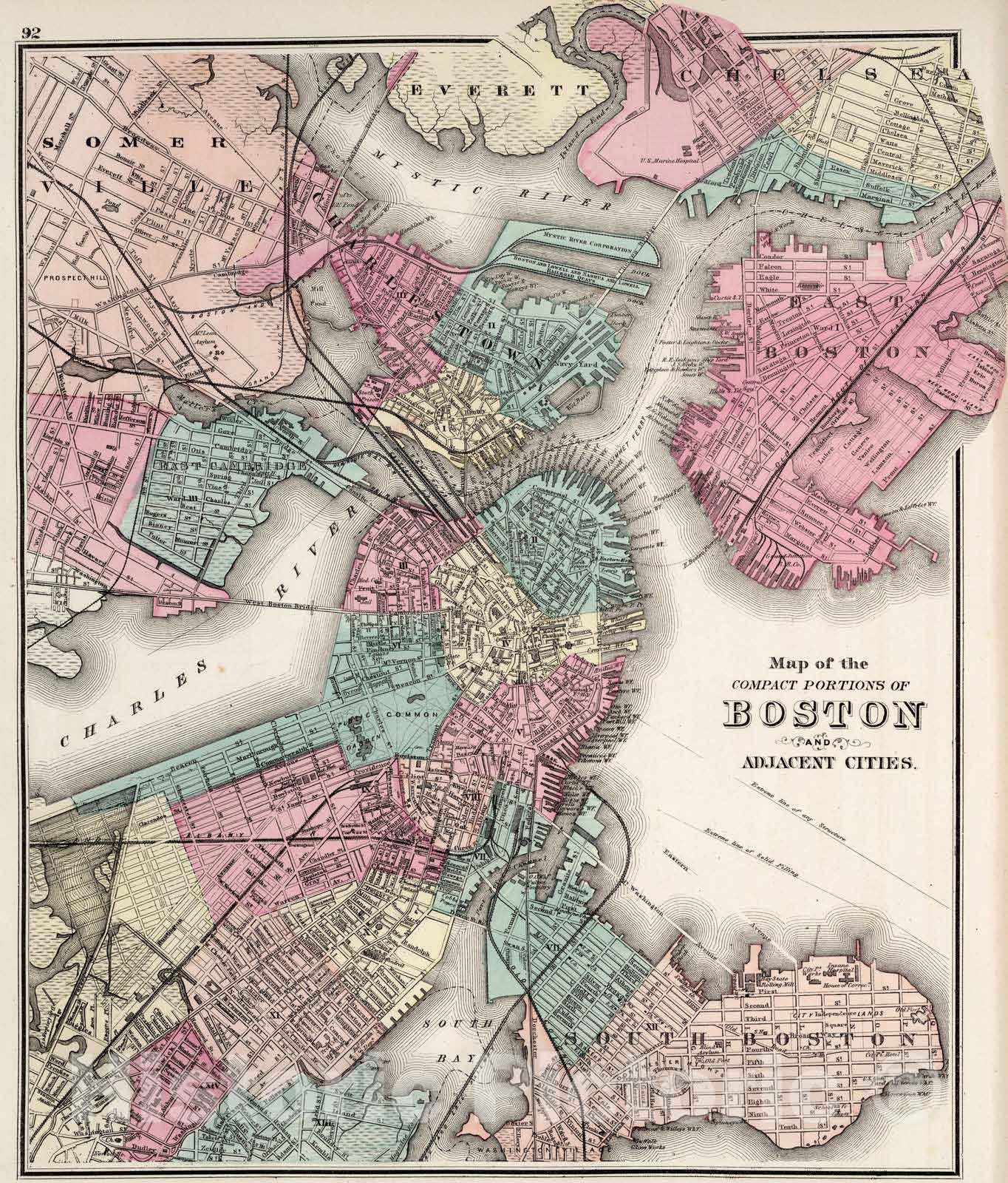 Historic Map : 1873 Boston and Adjacent Cities. - Vintage Wall Art ...