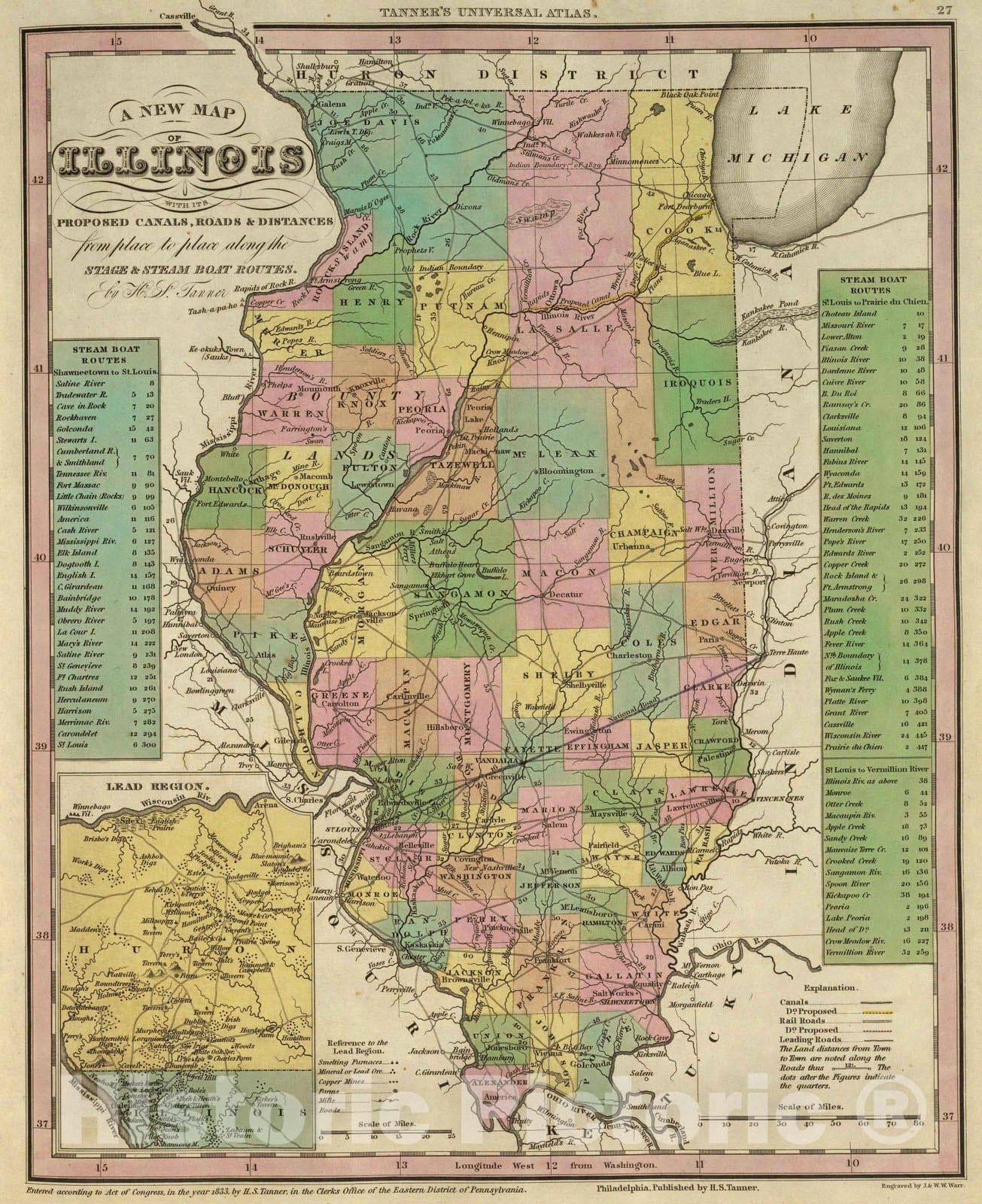 Historic Map : 1836 New Map Of Illinois. - Vintage Wall Art – Historic ...