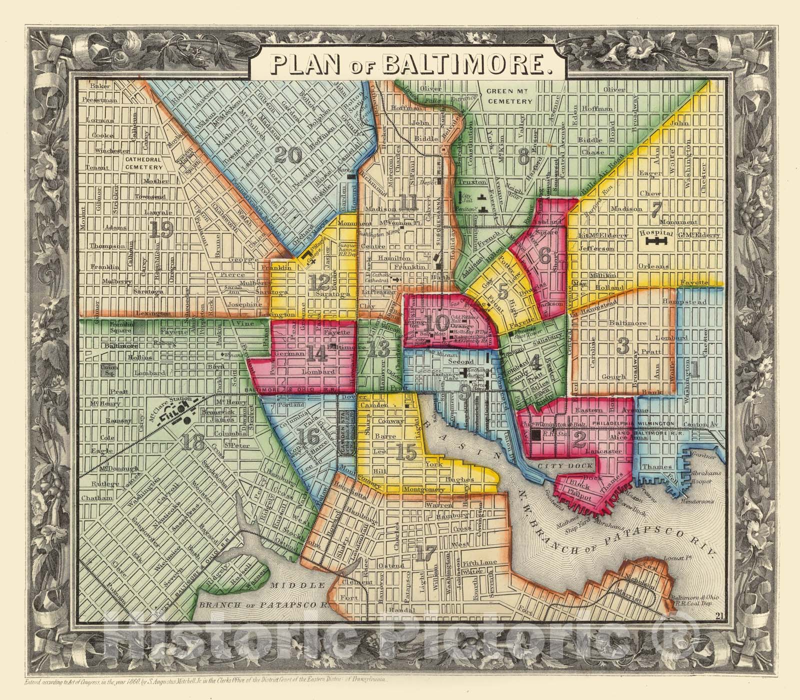 Baltimore 1860 Historical Map Print | Mitchell's Atlas – Historic Pictoric