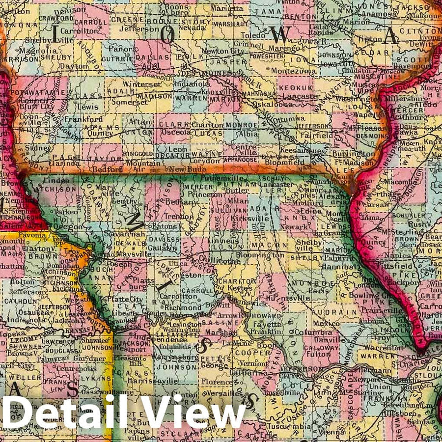 Historic Map : 1860 Illinois, Missouri, Iowa, Nebraska And Kansas. - V ...