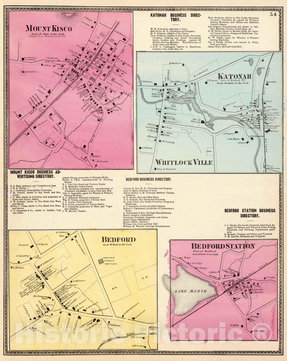 Mount Kisco Katonah Bedford 1868 Westchester County Map – Historic Pictoric