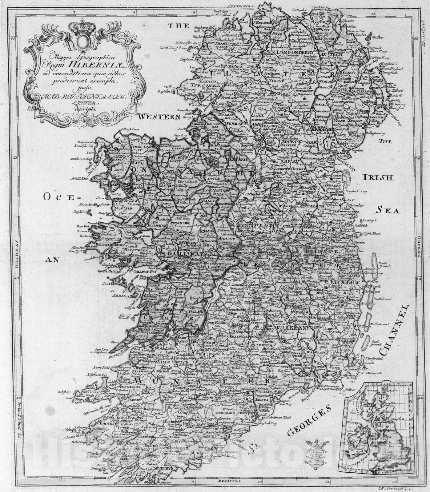 Historic Map : Ireland, , Europe 1753 Mappa geographica Regni Hibernia ...