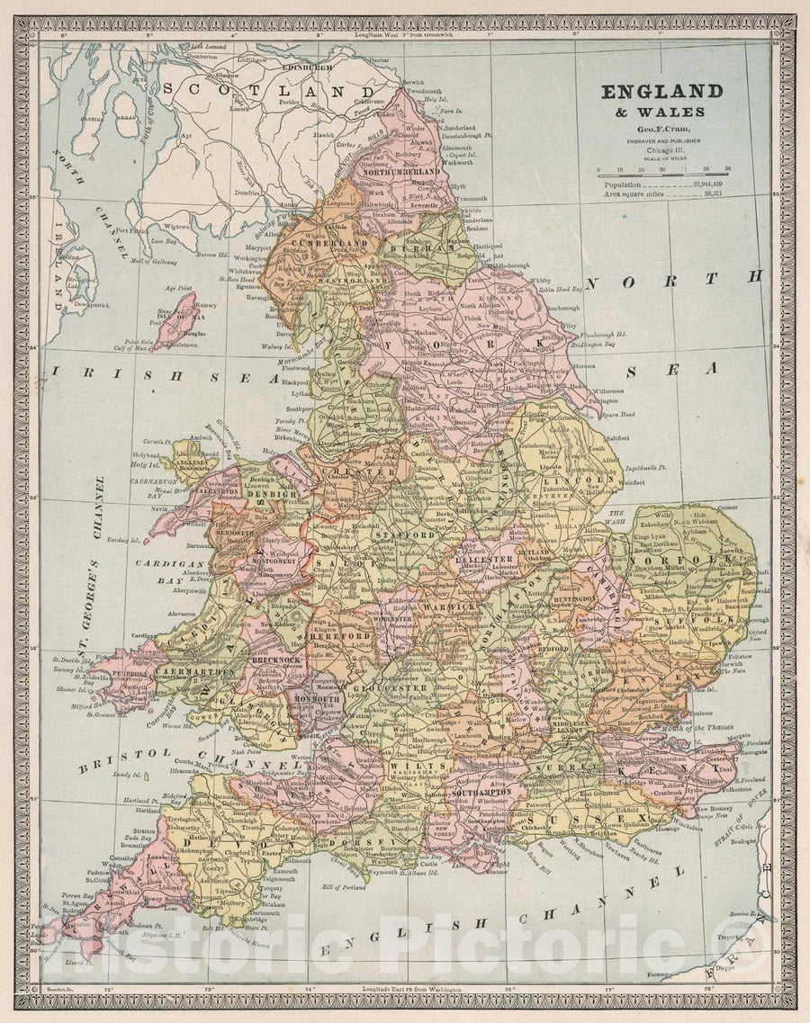 Historic Map : 1883 England and Wales. - Vintage Wall Art – Historic ...