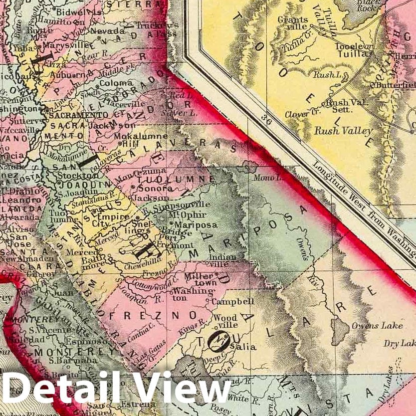 Historic Map : 1860 County Map of California : Vintage Wall Art ...