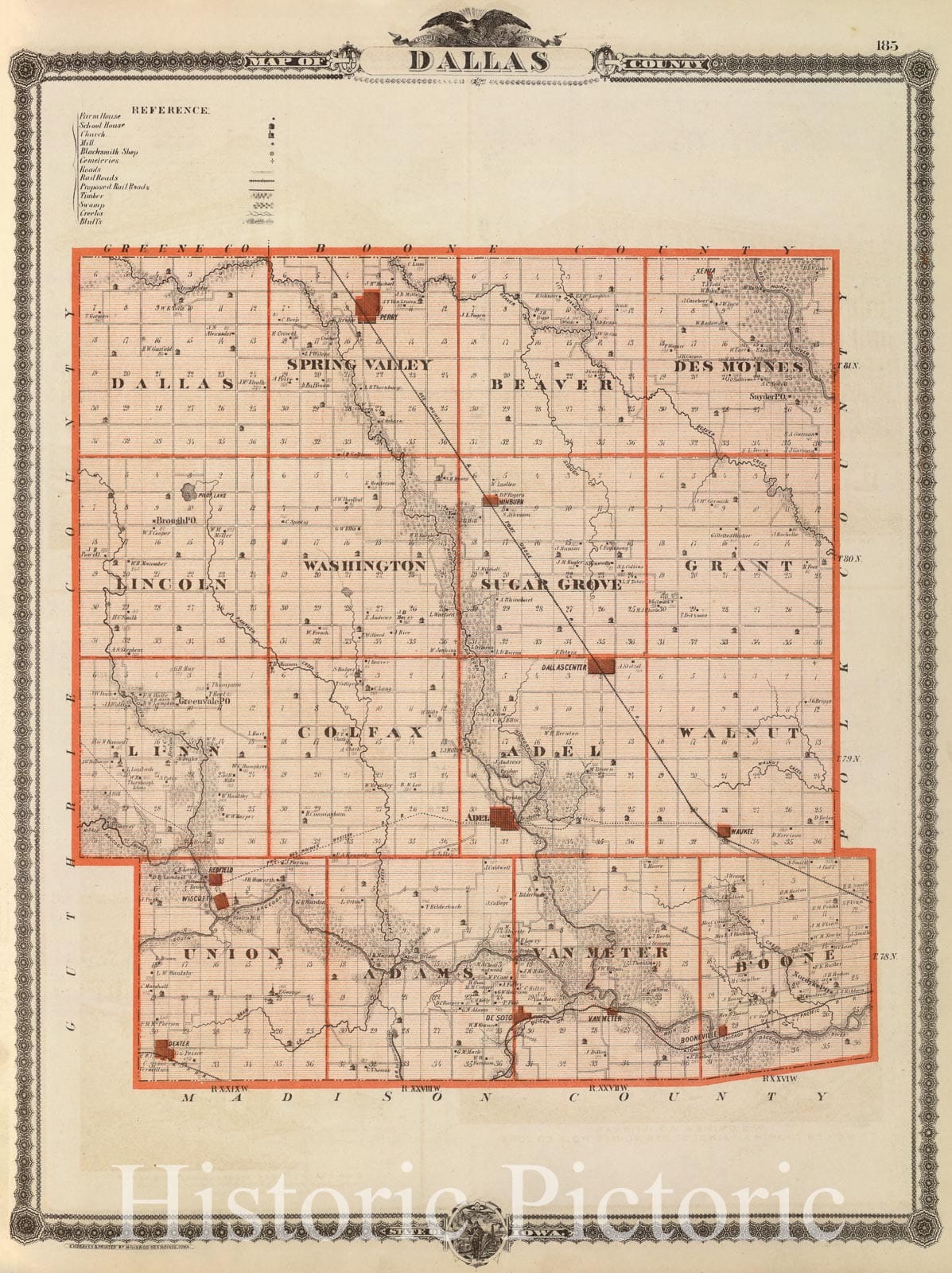 Historic Map : 1875 Map of Dallas County, State of Iowa. - Vintage Wal ...