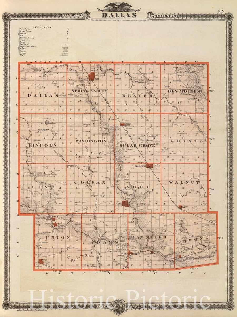 Historic Map : 1875 Map of Dallas County, State of Iowa. - Vintage Wal ...