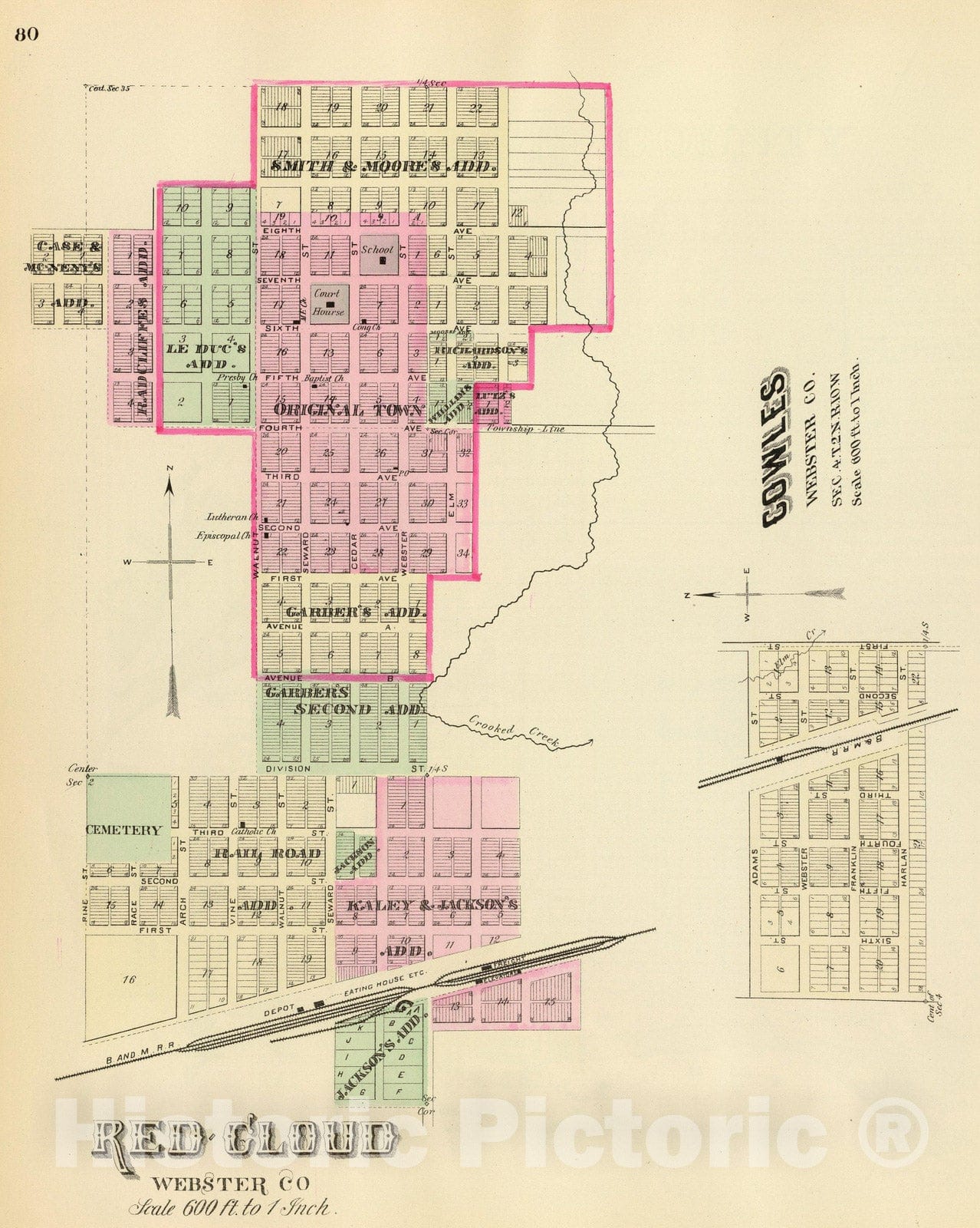 Historic Map : 1885 Red Cloud. - Vintage Wall Art – Historic Pictoric