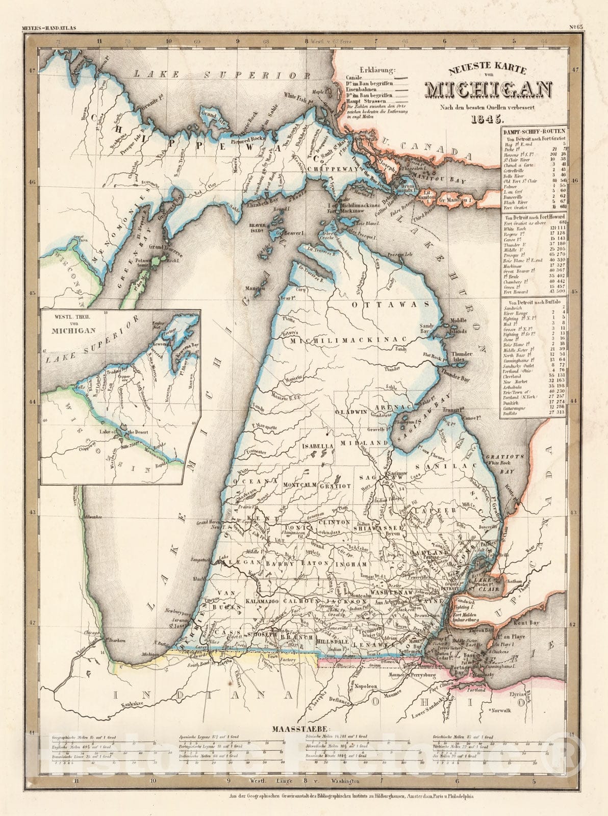 Historic Map - 1845 Michigan. v2 - Vintage Wall Art – Historic Pictoric