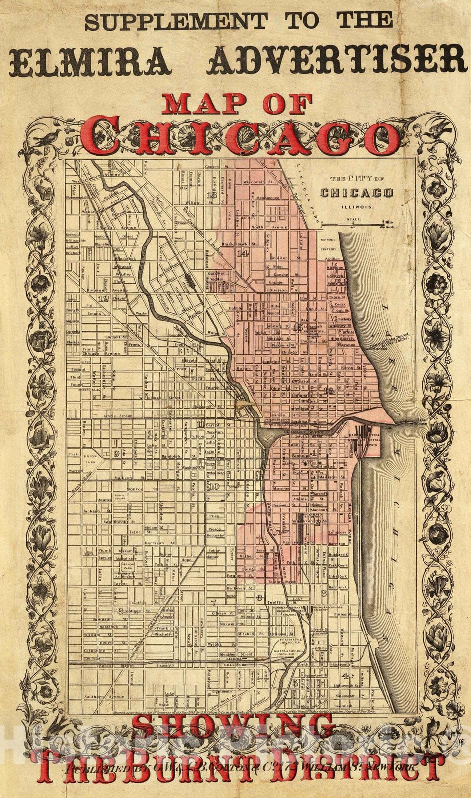 Historic Wall Map : Newspaper - 1871 Map Of Chicago Showing The Burnt ...