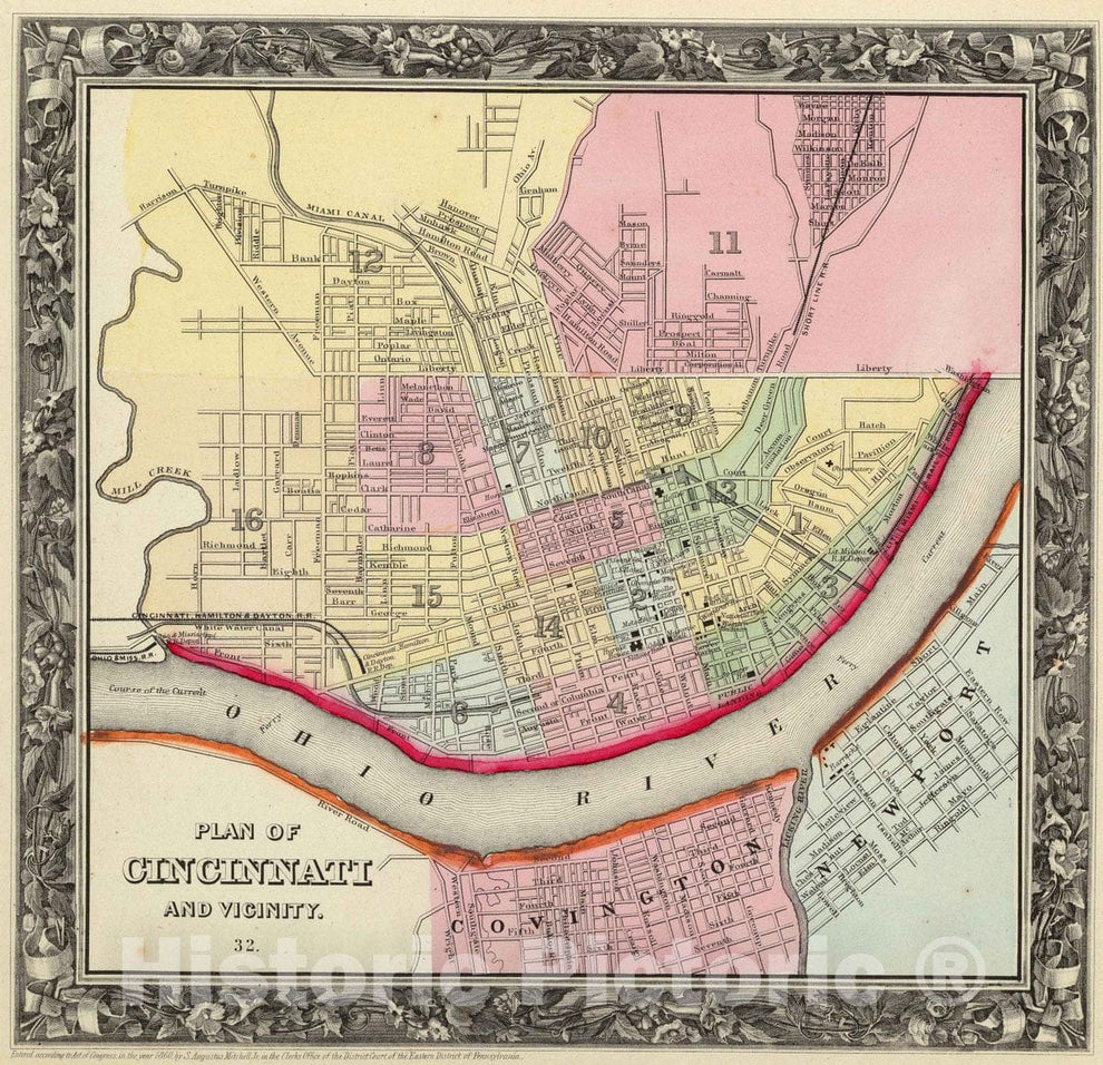 Historic Map : 1860 Plan Of Cincinnati And Vicinity. - Vintage Wall Ar ...