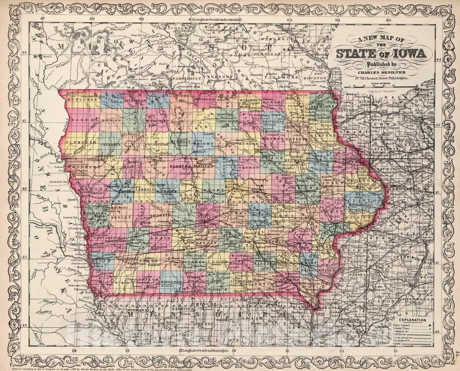 Historic Map : 1860 Iowa. - Vintage Wall Art – Historic Pictoric