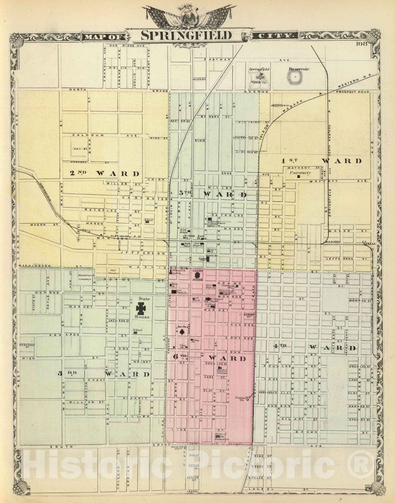 Historic Map : 1876 Map of Springfield City. - Vintage Wall Art ...
