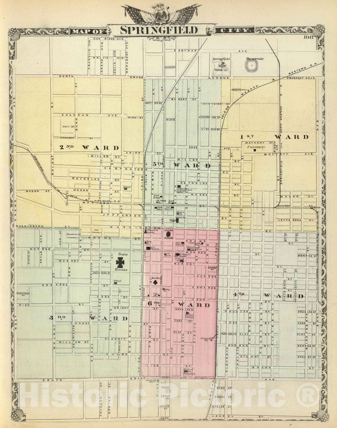 Historic Map : 1876 Map of Springfield City. - Vintage Wall Art ...