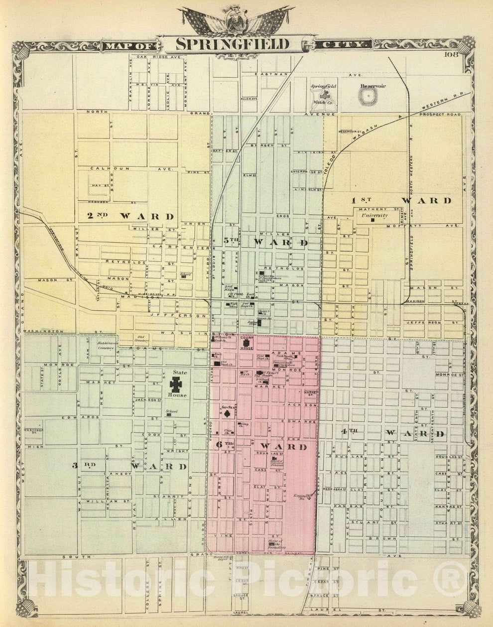 Historic Map : 1876 Map of Springfield City. - Vintage Wall Art ...