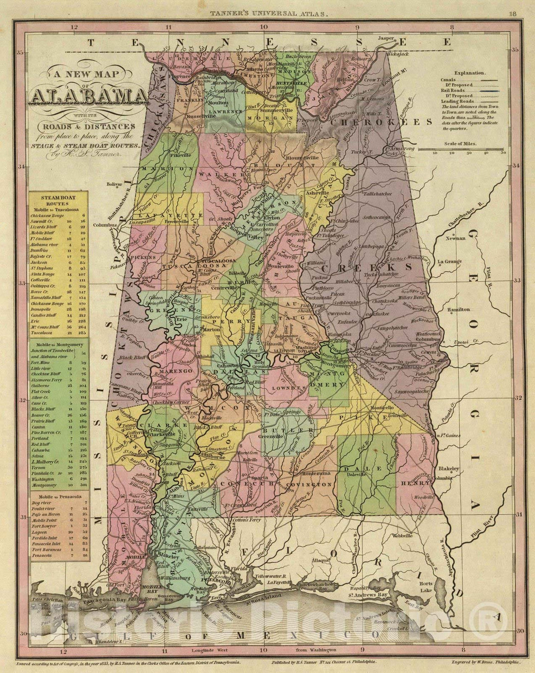 Historic Map : 1836 New Map Of Alabama. - Vintage Wall Art – Historic ...