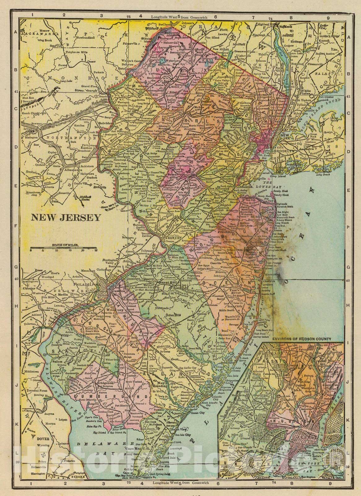 Historic Map : 1909 New Jersey. - Vintage Wall Art – Historic Pictoric