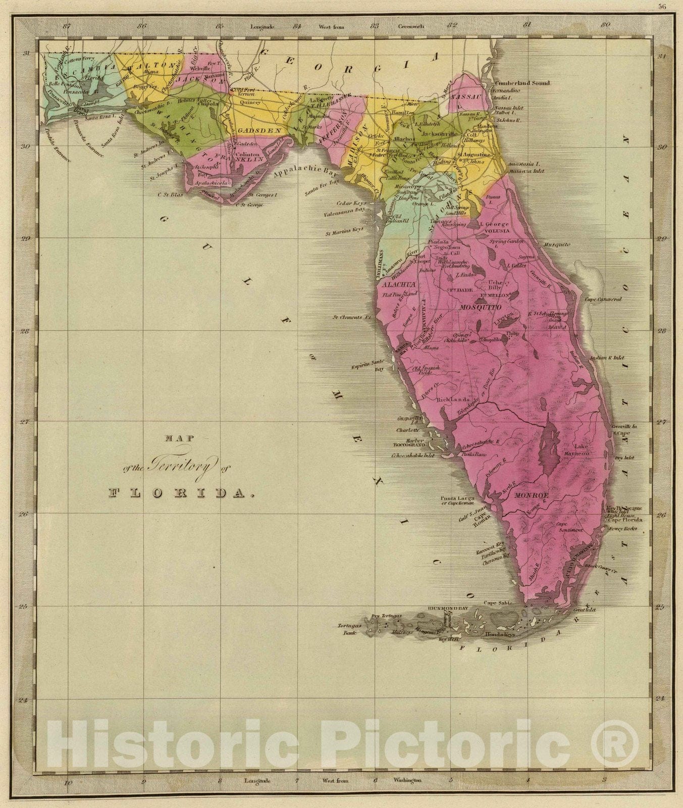 Historic Map : 1840 Map of the Territory of Florida. - Vintage Wall Ar ...