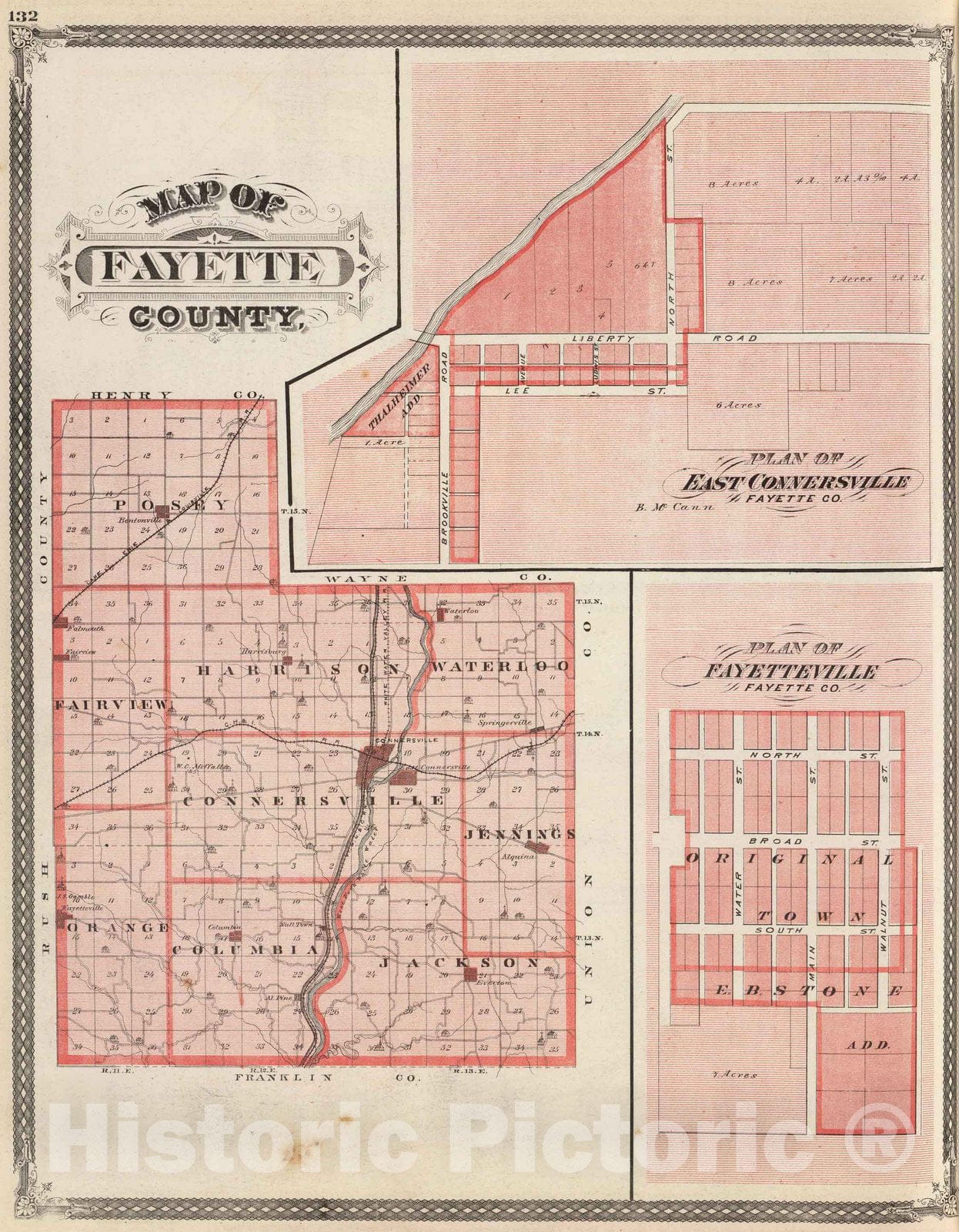 Historic Map : 1876 Map of Fayette County (with) East Connersville, Fa ...