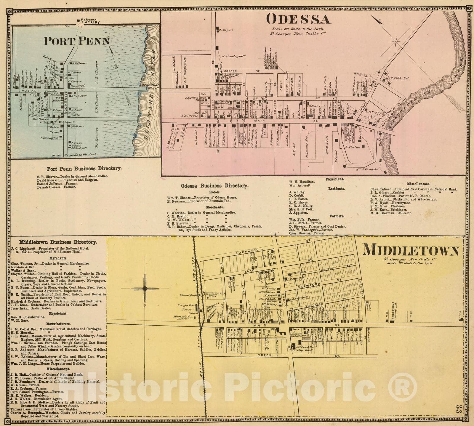 Historic Map : 1868 Middletown. - Vintage Wall Art - Historic Pictoric