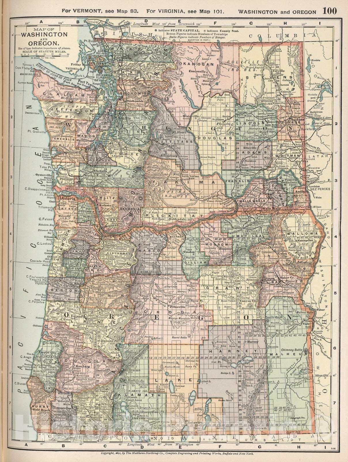 Historic Map : 1891 Map of Washington and Oregon. 100 - Vintage Wall A ...