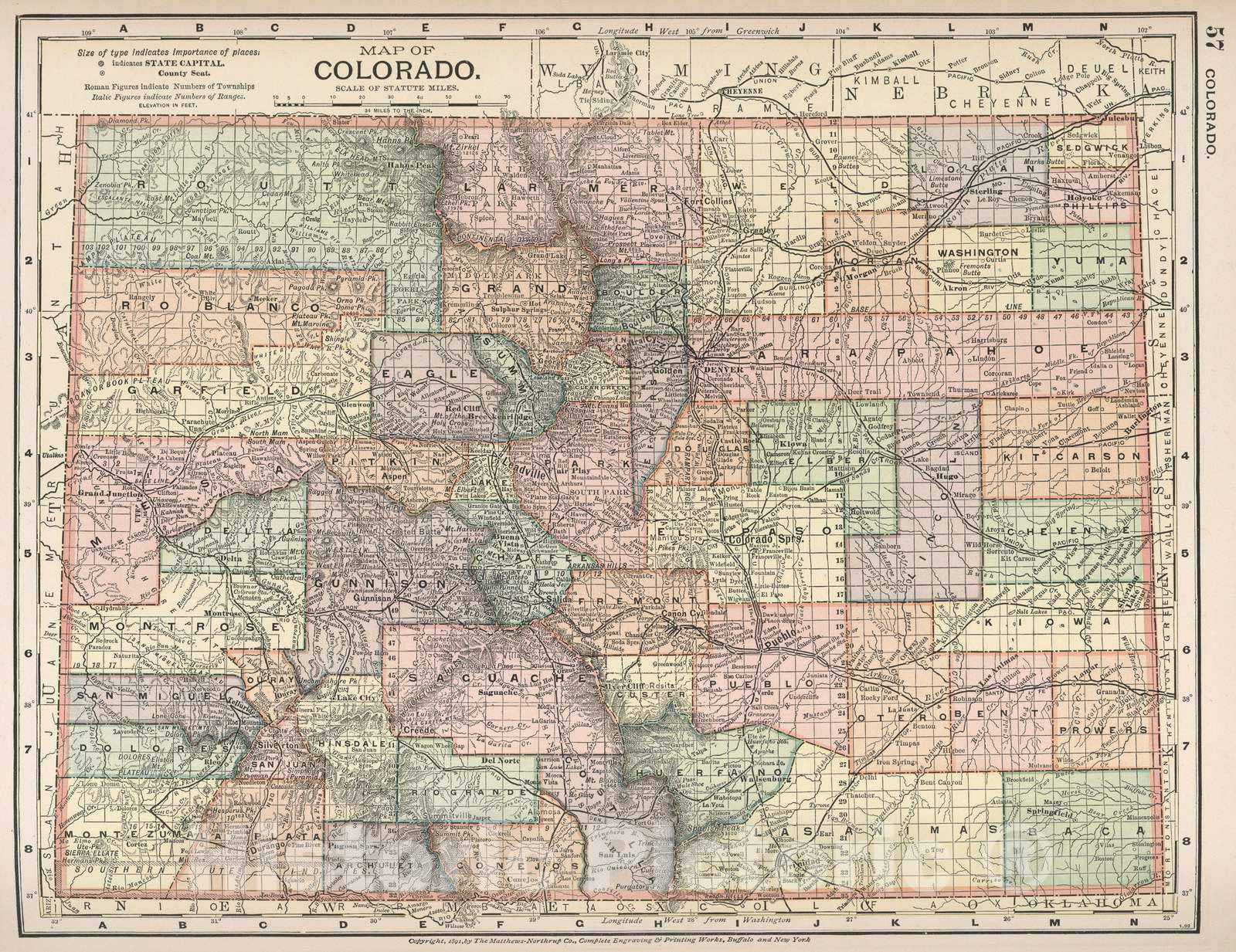 Historic Wall Map : 1891 Map of Colorado. 57 - Vintage Wall Art ...