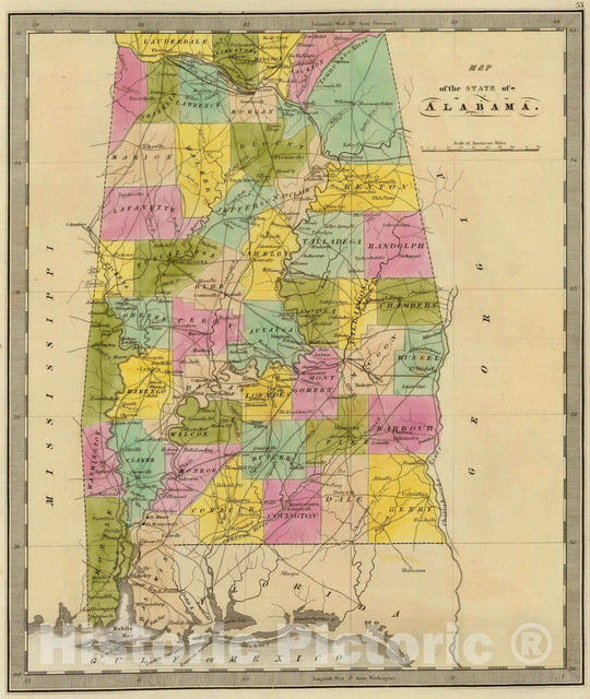 Historic Map : 1840 Map of the State of Alabama. - Vintage Wall Art ...