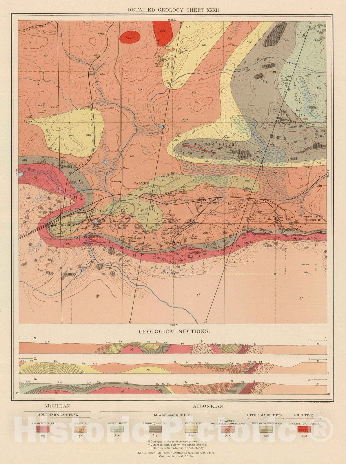 Historic Map : Geologic Atlas - 1896 Detailed Geology Sheet XXXII. - V ...