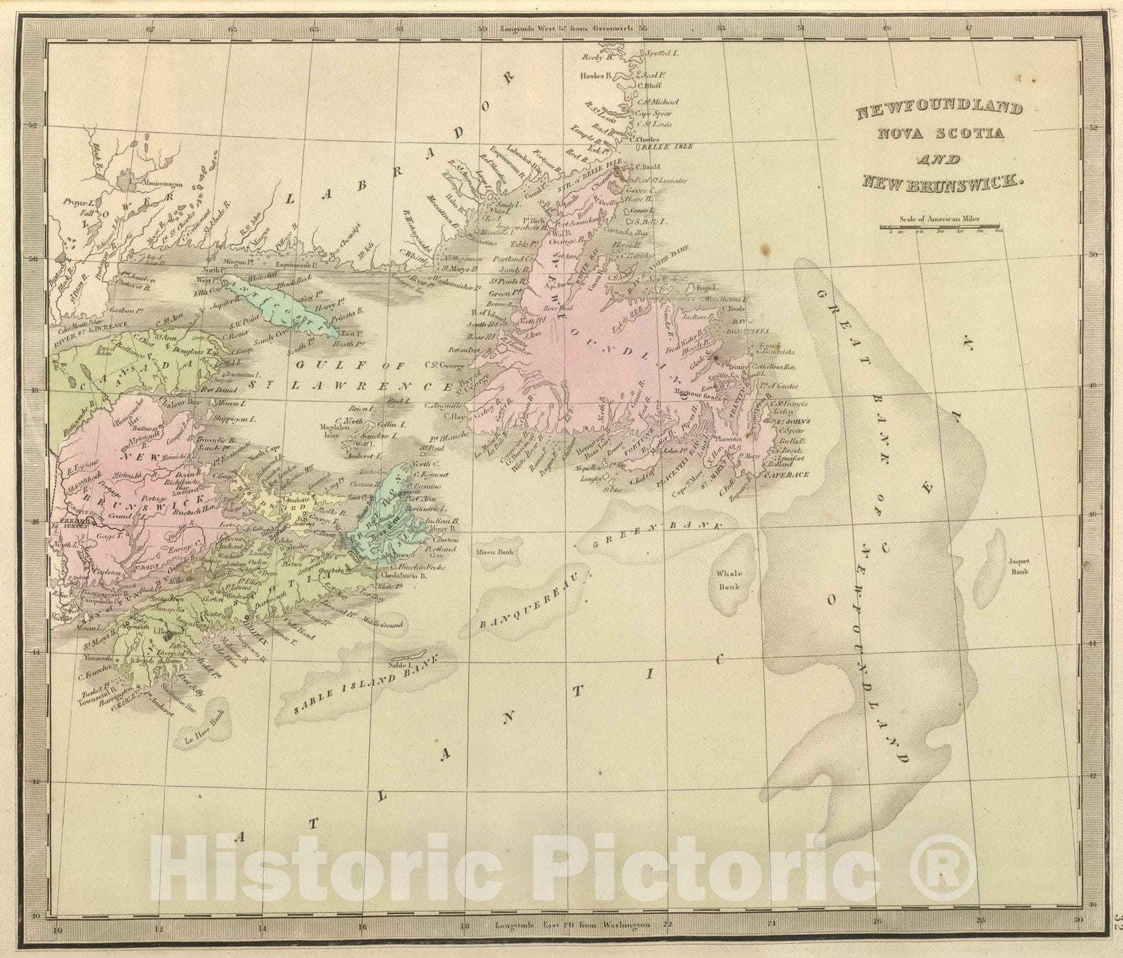 Historic Map : 1848 Newfoundland, Nova Scotia, And New Brunswick. - Vi ...