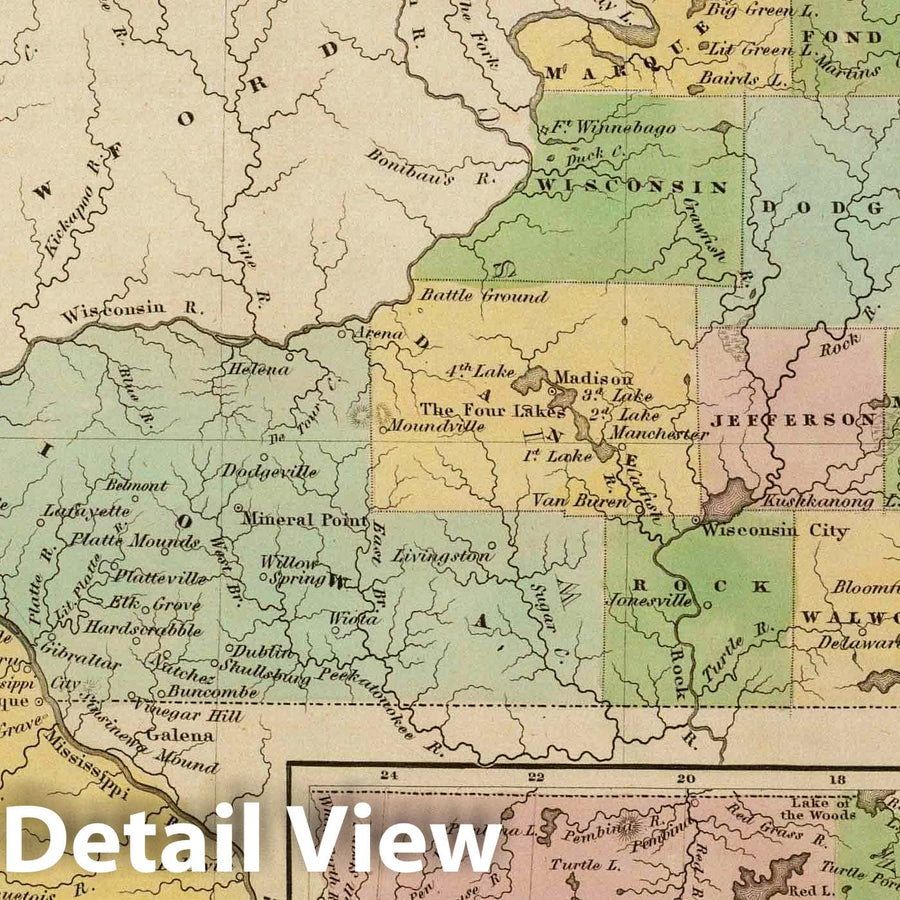 Historic Map : National Atlas - 1838 Iowa and Wisconsin. - Vintage Wal ...