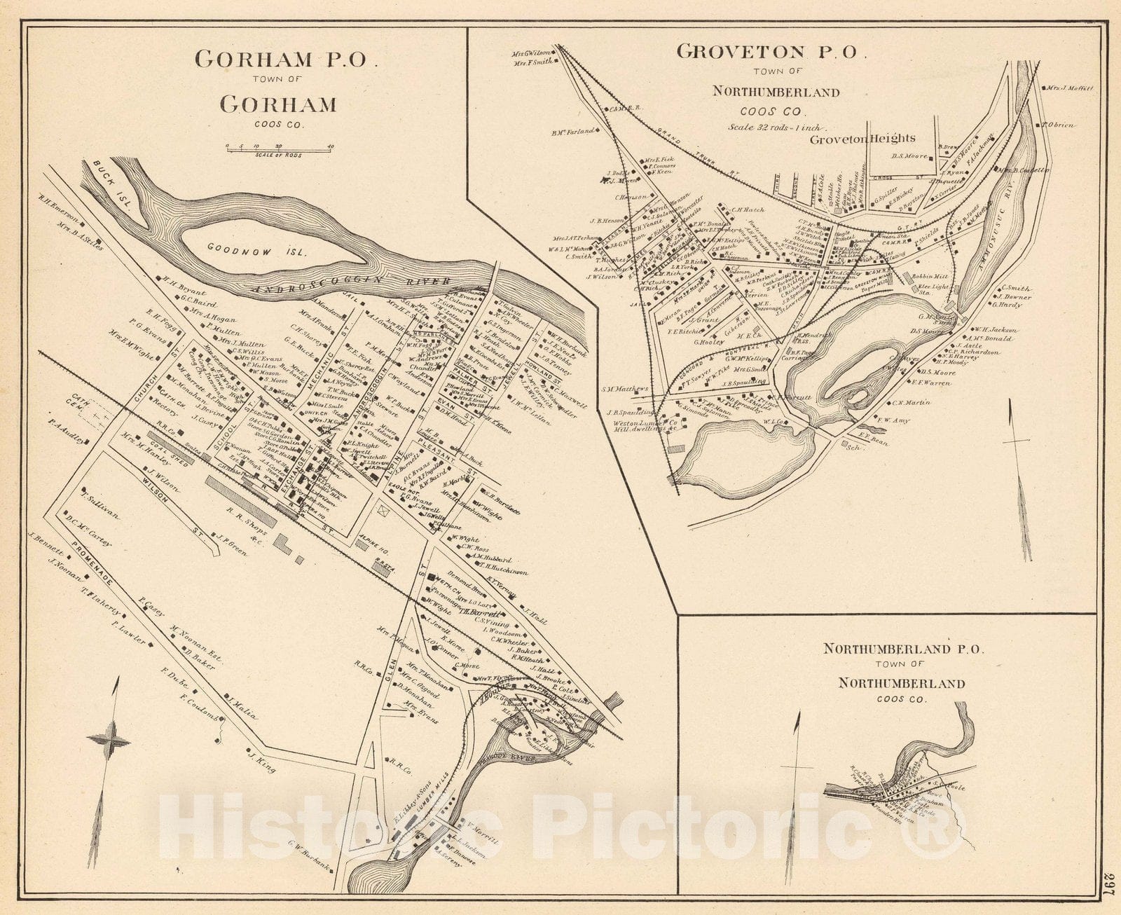 Historic Wall Map : 1892 Gorham P.O, town of Gorham. - Vintage Wall Ar ...