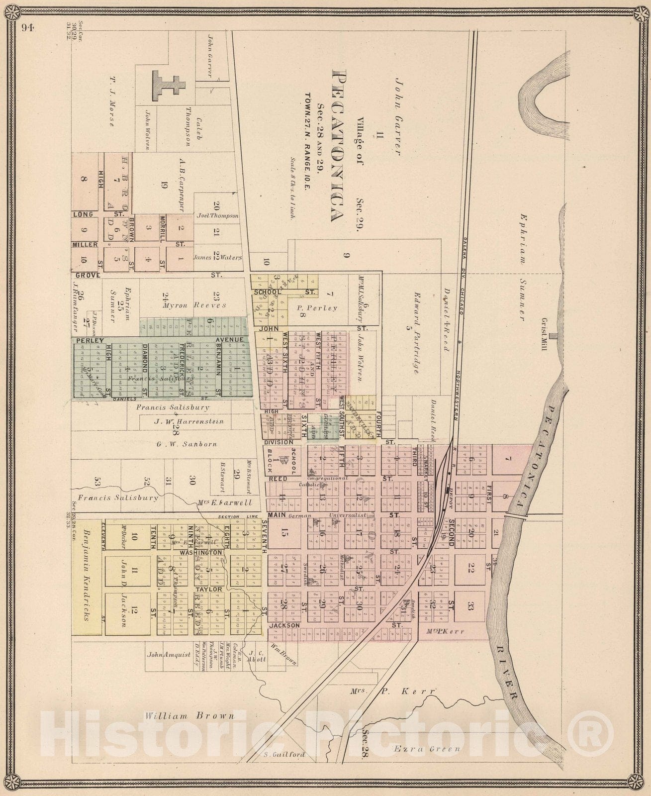Historic Map : 1886 Village of Pecatonica, Winnebago County, Illinois ...