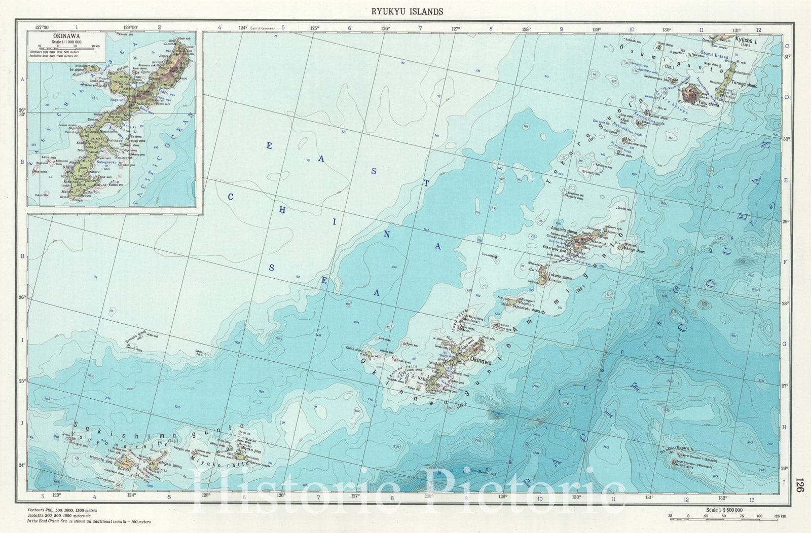 Ryukyu Islands Okinawa Physical Map 1967 Historical Print – Historic ...