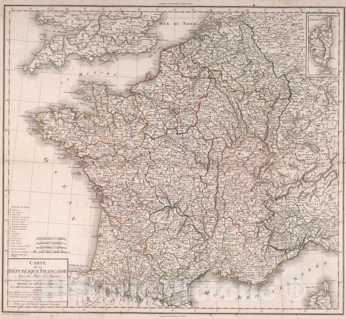 Historic Map : France, 1804 Carte de la Republique Francaise Apres la ...