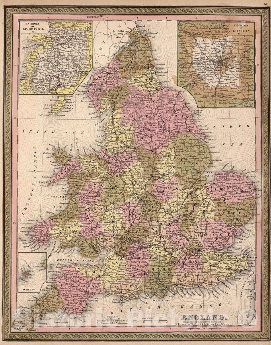 Historic Map : 1850 Map of England : Vintage Wall Art – Historic Pictoric