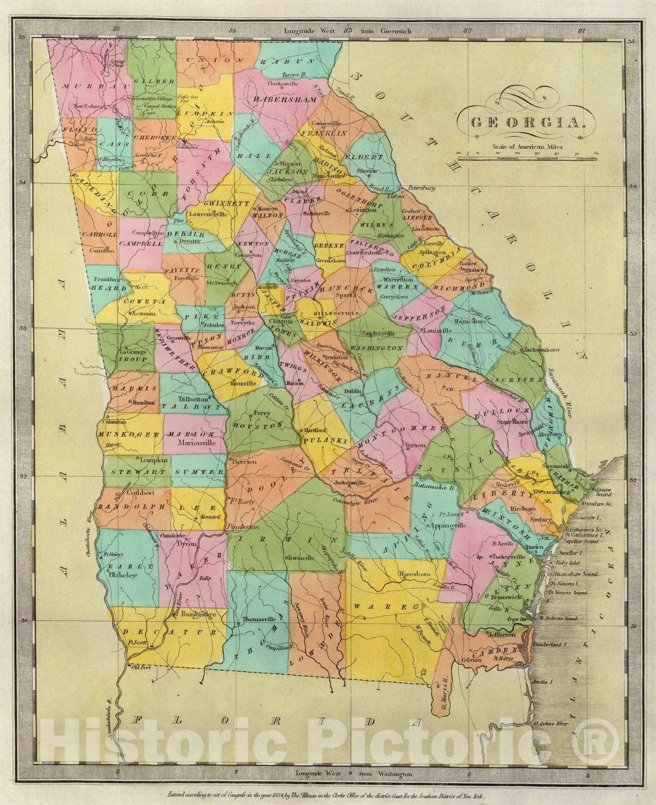Historic Map : 1835 Georgia : Vintage Wall Art – Historic Pictoric