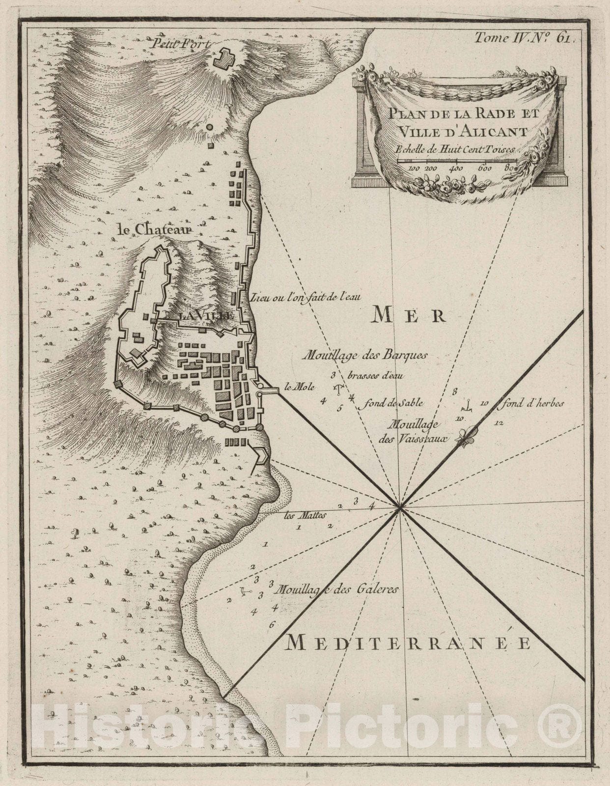 Historic Map : Spain, , Europe 1764 Plan de la rade et ville d'Alicant ...